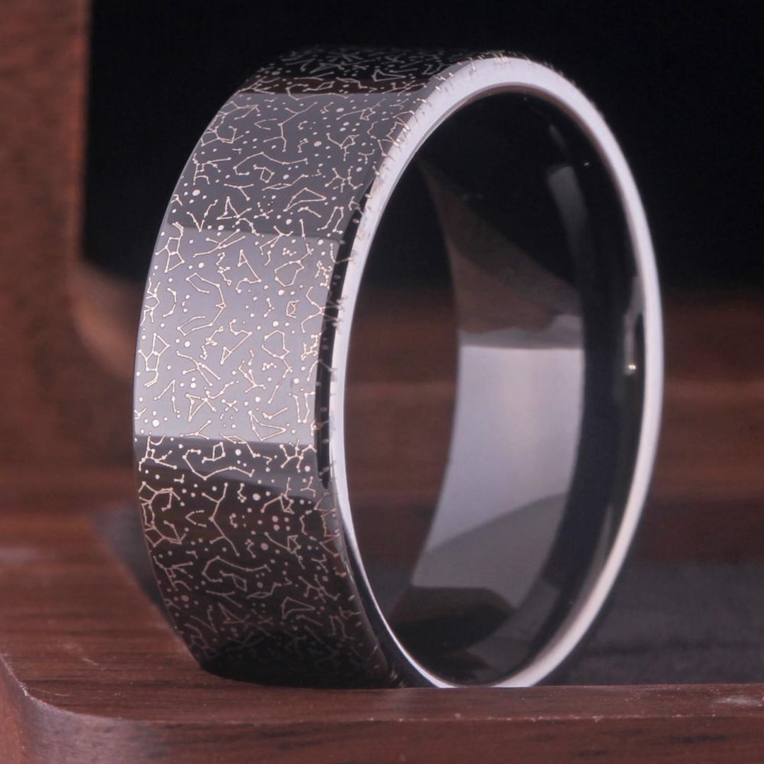 Star Map Ring Black Constellations Wedding Tungsten Ring Engraved ...