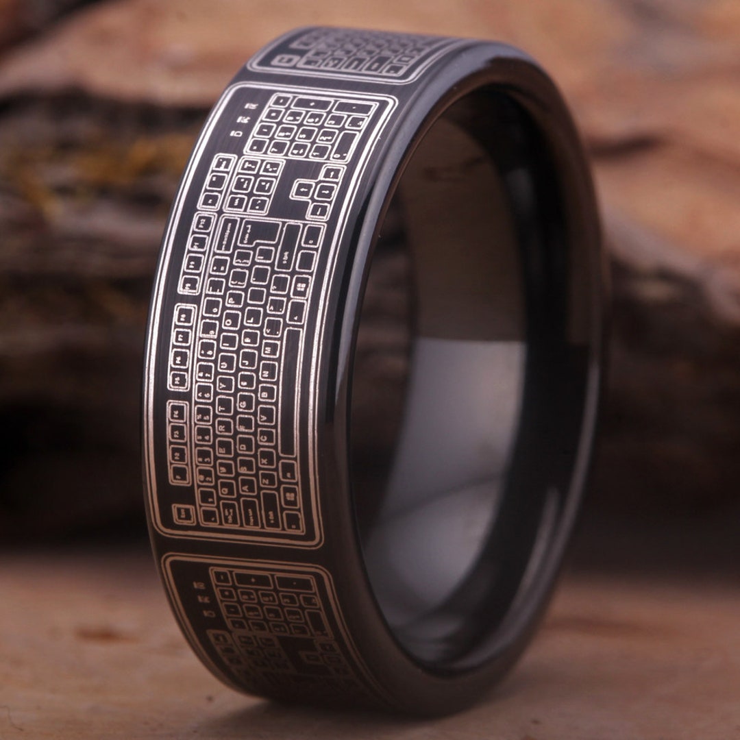Keyboard Design Ring Wedding Band Ring Anniversary Gift Matte Black ...