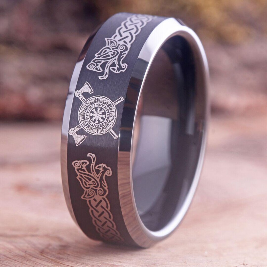 Viking Ring Nordic Ring Viking Crossing Axes Dragon Ring Black Wedding ...