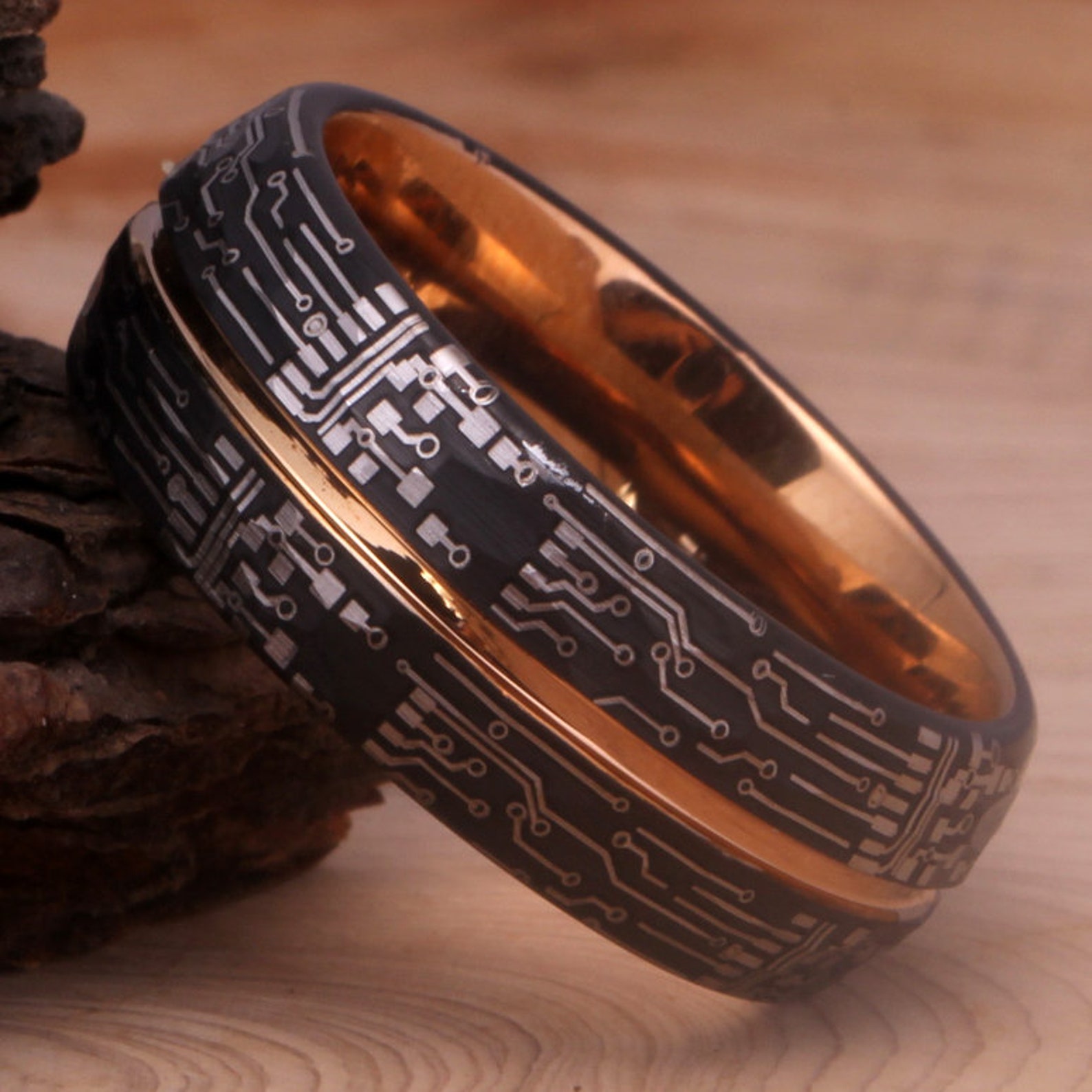 Black Wedding Ring Circuit Board Design 8mm Black Hammered | Etsy