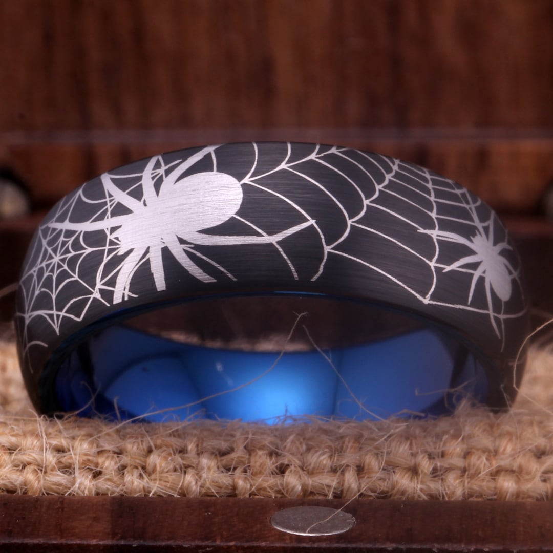Black Wedding Band Tungsten Ring Man Spider Wedding Ring Tungsten Ring ...