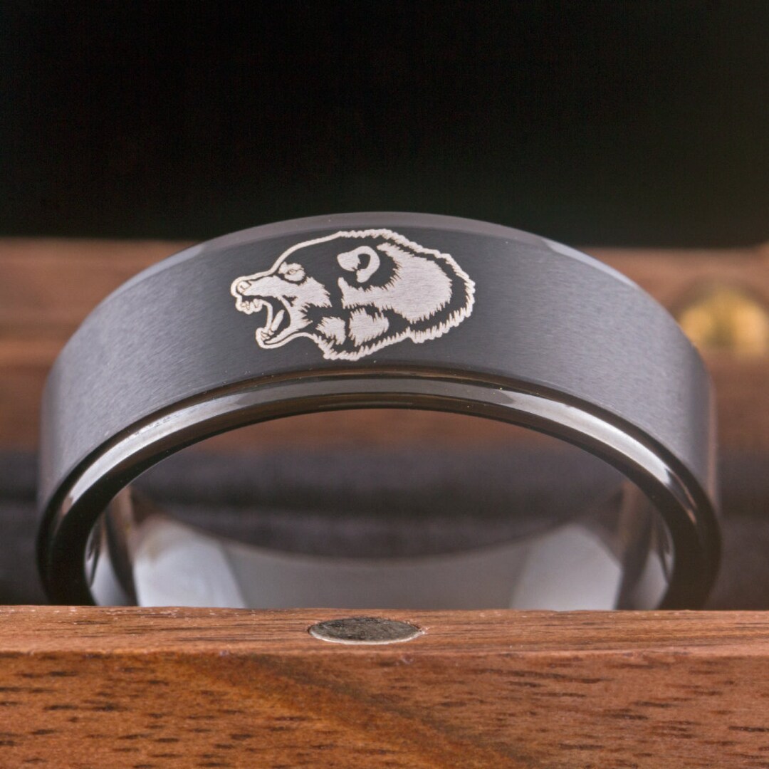 Howling Wolf Ring Wolf Ring Wolf Head Black Tungsten Ring Wedding Band for Women and Men ...