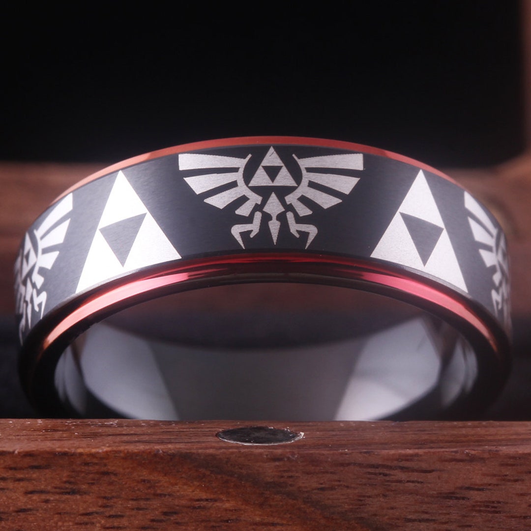 Black Wedding Ring, Zelda Ring, Legend of Zelda Wedding Band, Triforce Ring, Tungsten Wedding ...