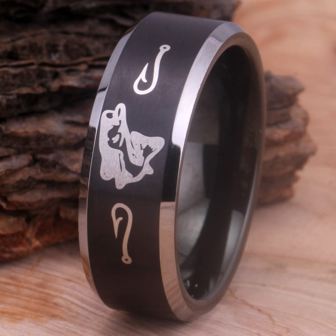 Wedding Band Fishing Ring Bass Fish With Hooks Engagement Ring Fishing ...
