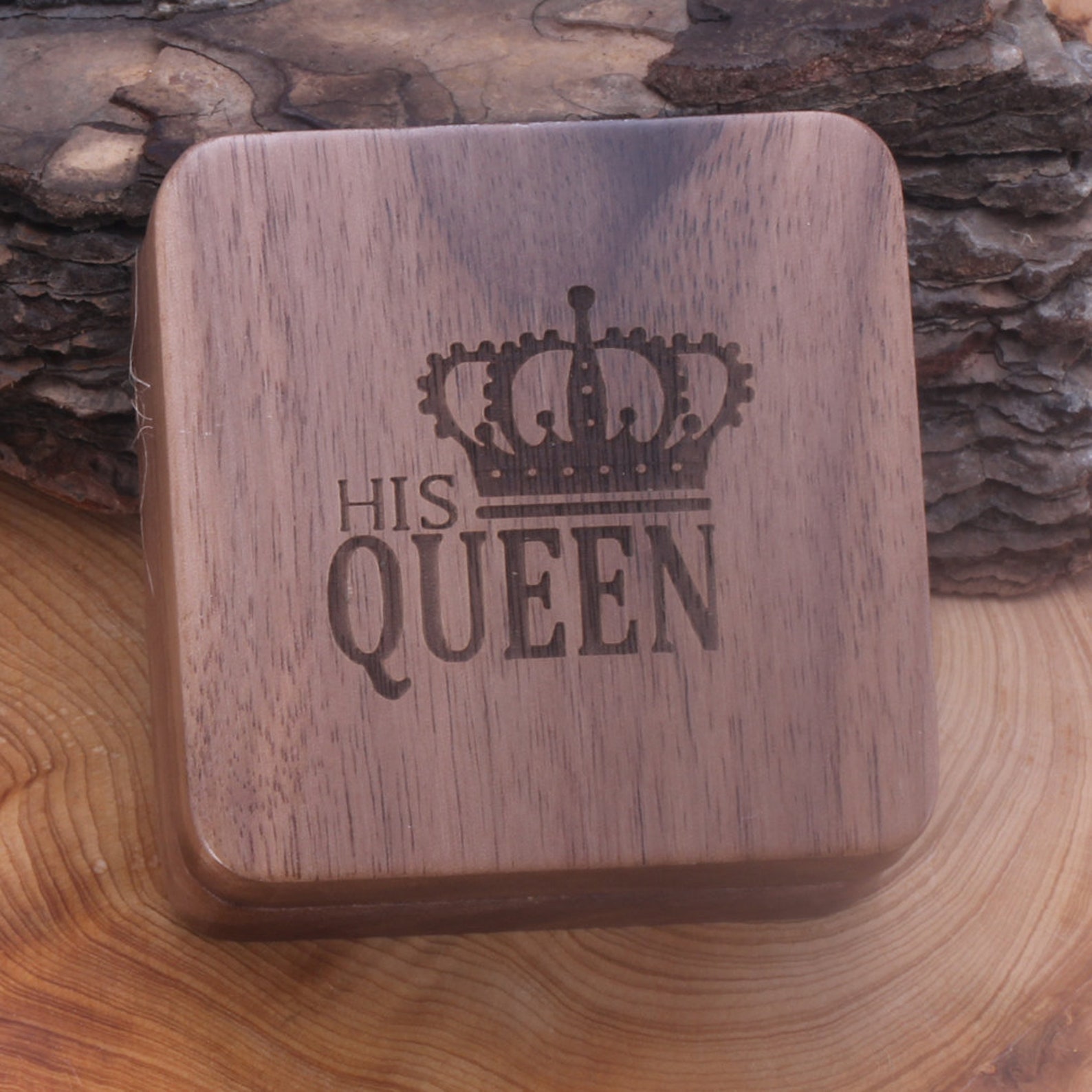 Her King His Queen Engraved Wooden Ring Box Personalized Square Ring ...