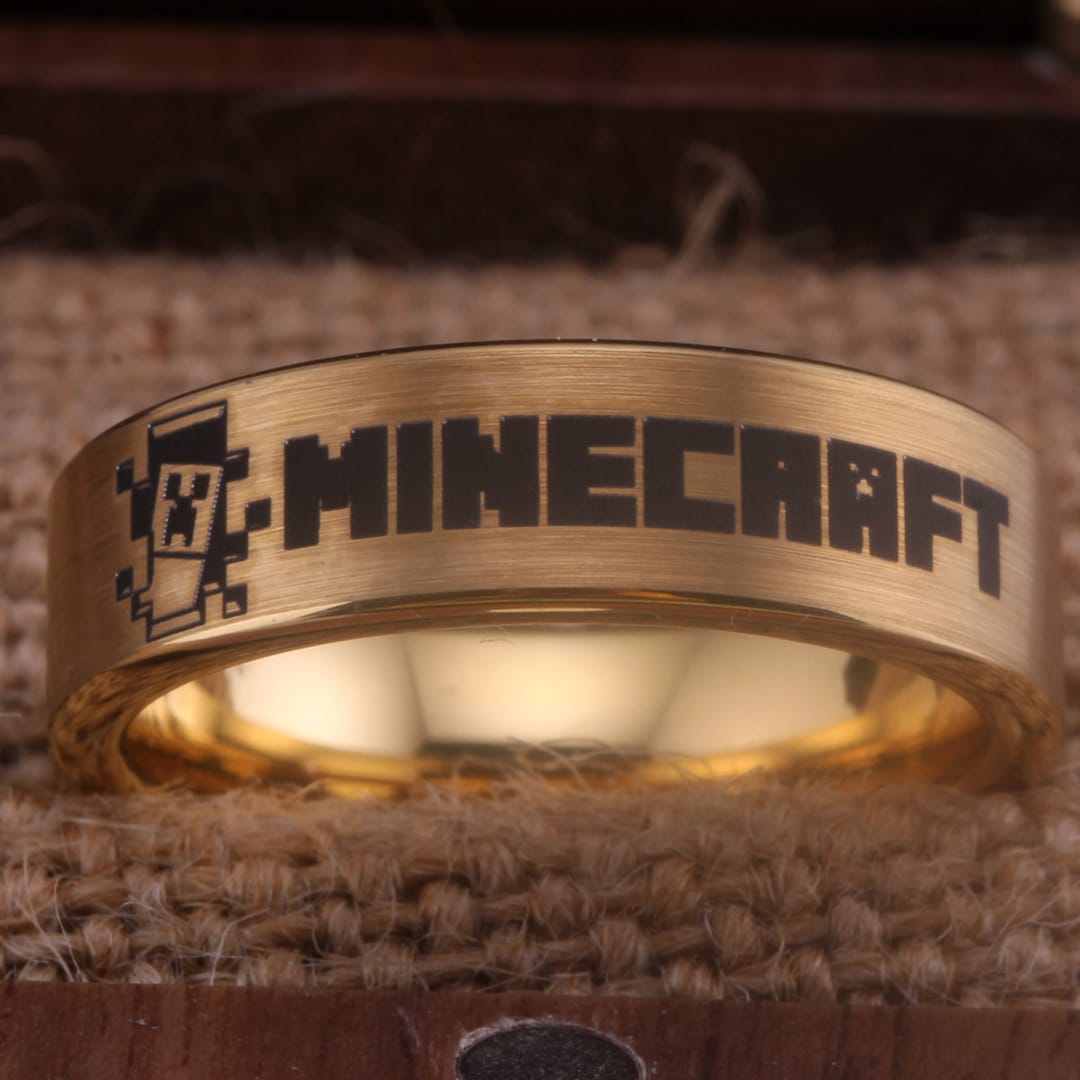 Minecraft Game Ring 6mm Width Matte Golden Tungsten Ring Video Games ...