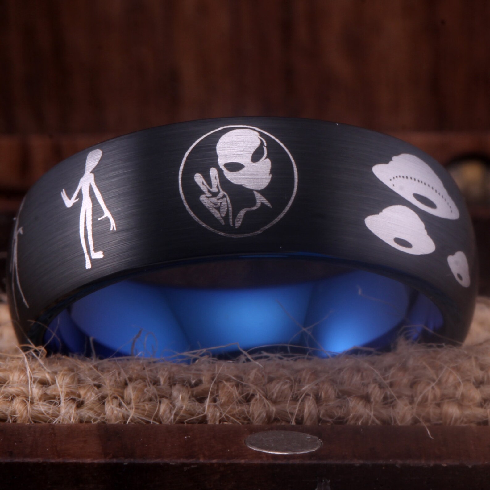 Alien Ring UFO Ship Pattern Engraved Tungsten Carbide Ring | Etsy