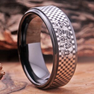 Black Tungsten Ring Mickey Mouse and Friends Ring, Mens Wedding Band ...