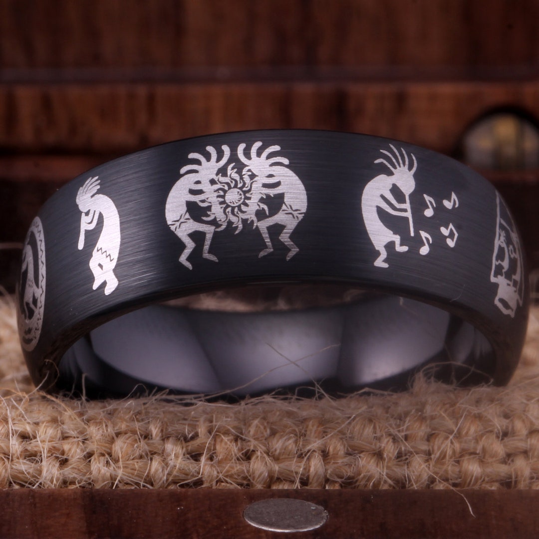 Native American Southwestern Deity Hopi Aztec Ring Black Tungsten Ring ...