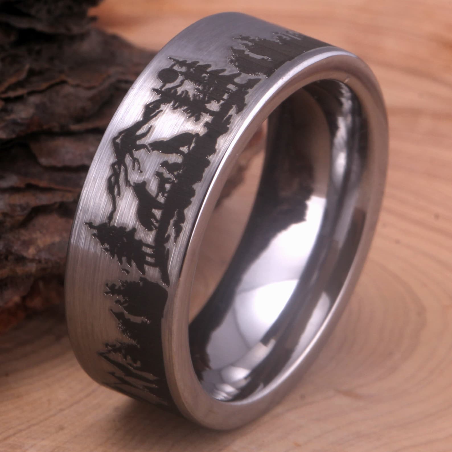 Wolf Ring Wolf Wedding Ring Silver Tungsten Ring Alpha Wolf Family ...