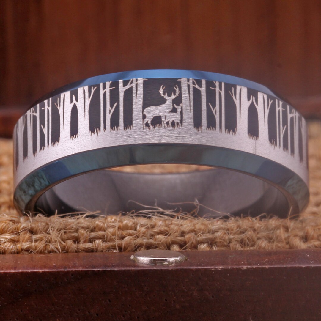 Men's Deer Ring Buck Ring Forest Ring Deer Family in Forest Landscape ...