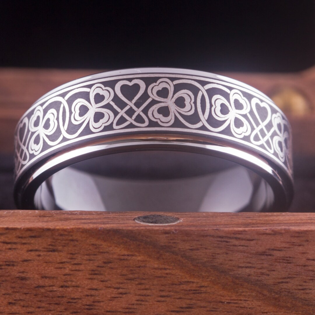 Black Tungsten Ring Four Leaf Clover Ring St. Patricks Day Gift Dainty ...