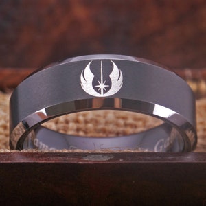 Black Ring Star Wars Jedi Symbol Bevel Edge Wedding Ring X-wing Game Ring, Star Wars Ring Jedi ...