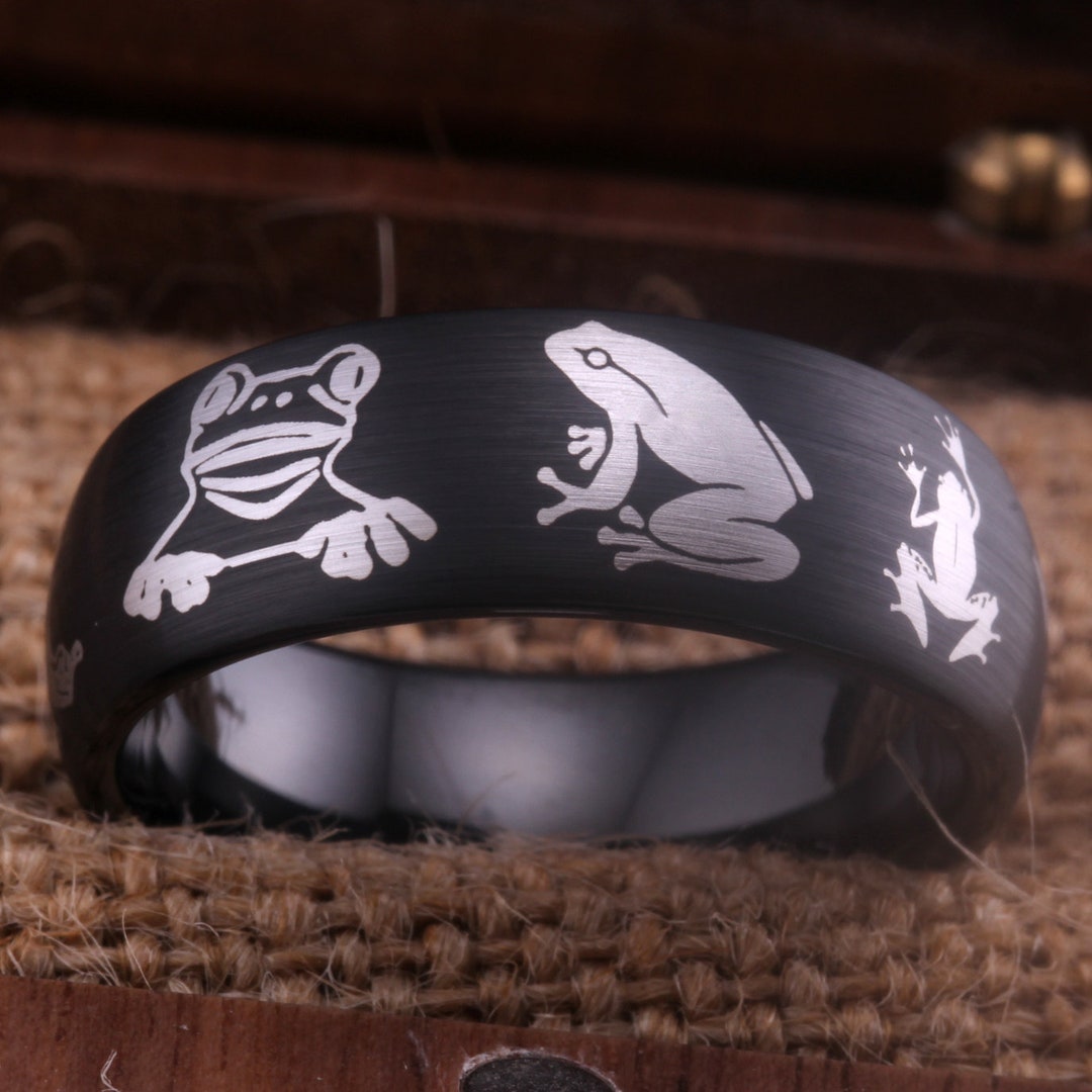 Engraved Frogs Ring Black Frogs Ring Black Wedding Ring Cute Frogs ...