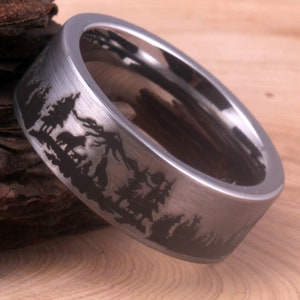 Alpha Wolf Family Engraved Silver Tungsten Wedding Ring Wolf Promise ...
