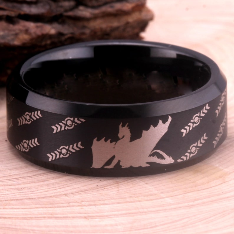 Monster Hunter World Ring the Fatalis Dragon Ring Black Tungsten ...