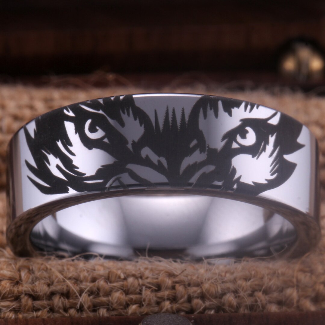 Wolf Wedding Ring Silver Tungsten Wolf Eyes Ring Animal Ring Wolf Wedding Band Wolf Engagement ...