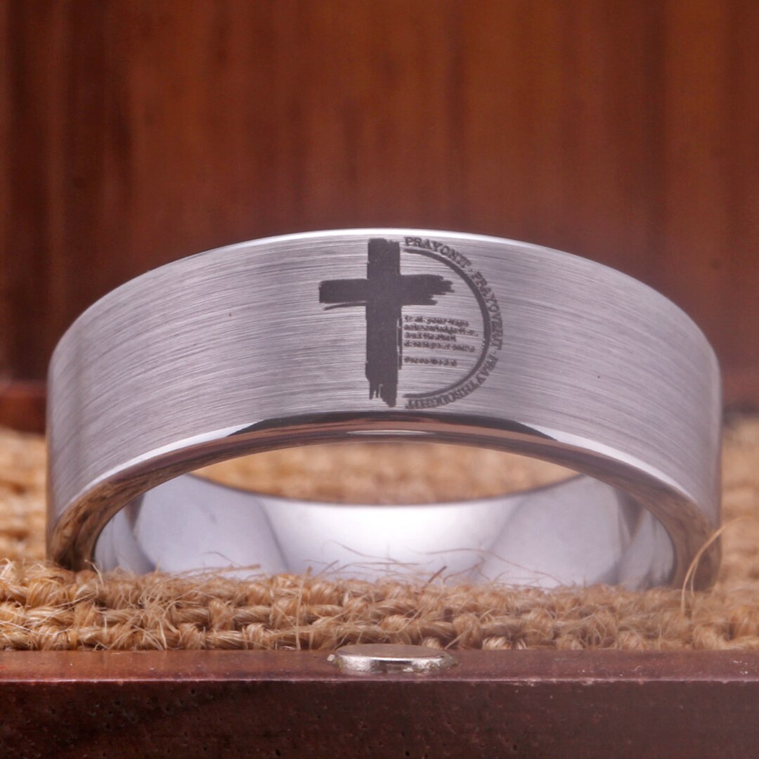 Tungsten Cross Ring Christian Promise Ring Prayer Ring Pray on It Over ...