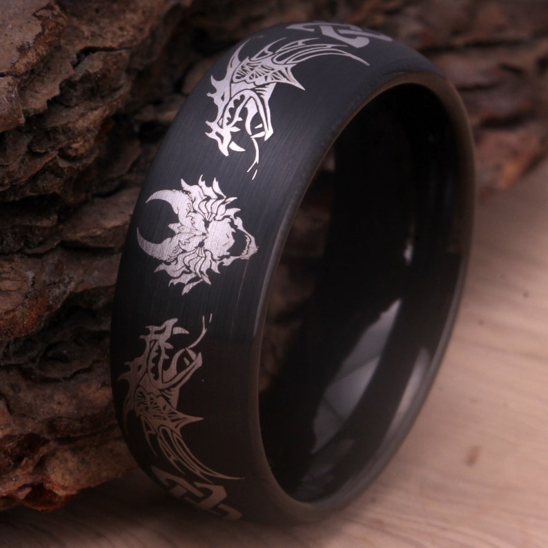 Dragon Black Tungsten Wedding Ring Dragon Jewelry Celtic - Etsy