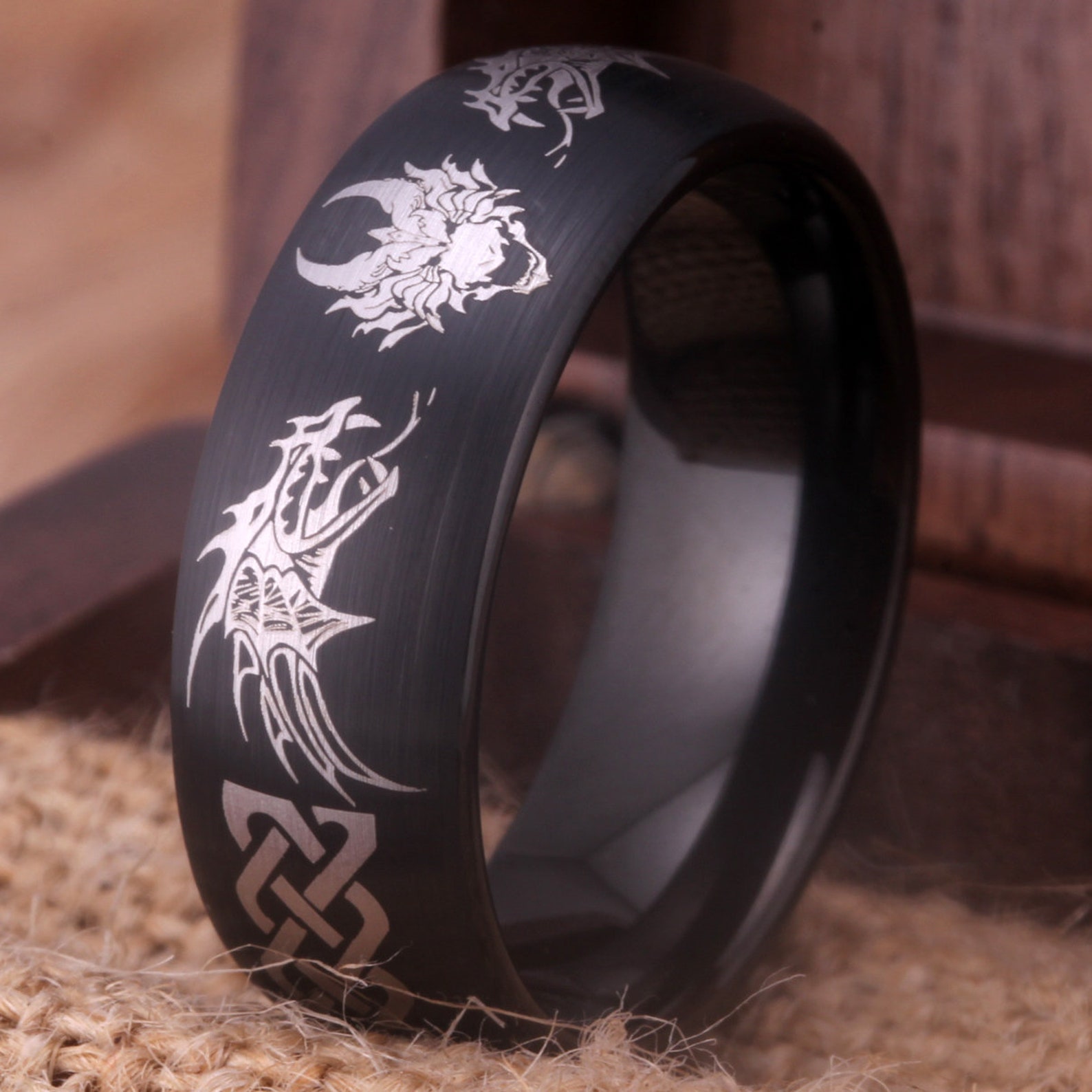 Dragon Black Tungsten Wedding Ring Dragon Jewelry Celtic - Etsy