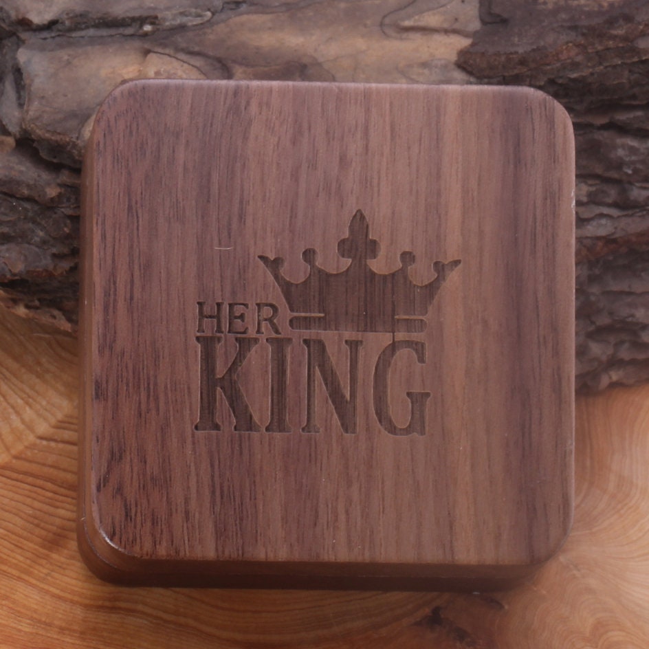 Her King His Queen Engraved Wooden Ring Box Personalized Square Ring ...