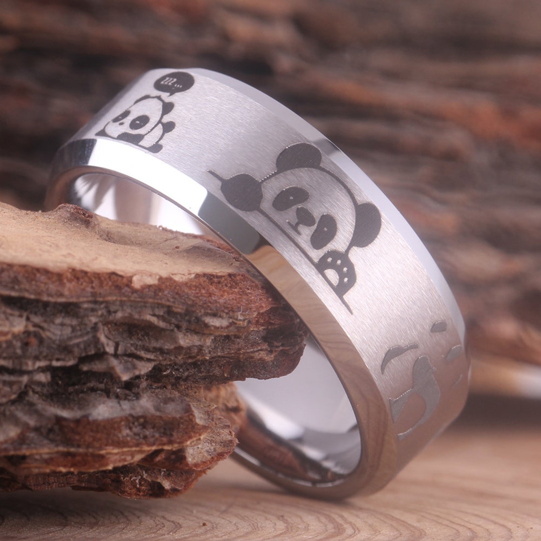 Engraved Panda Ring, Panda Pattern Ring, Panda Wedding Band, Panda ...