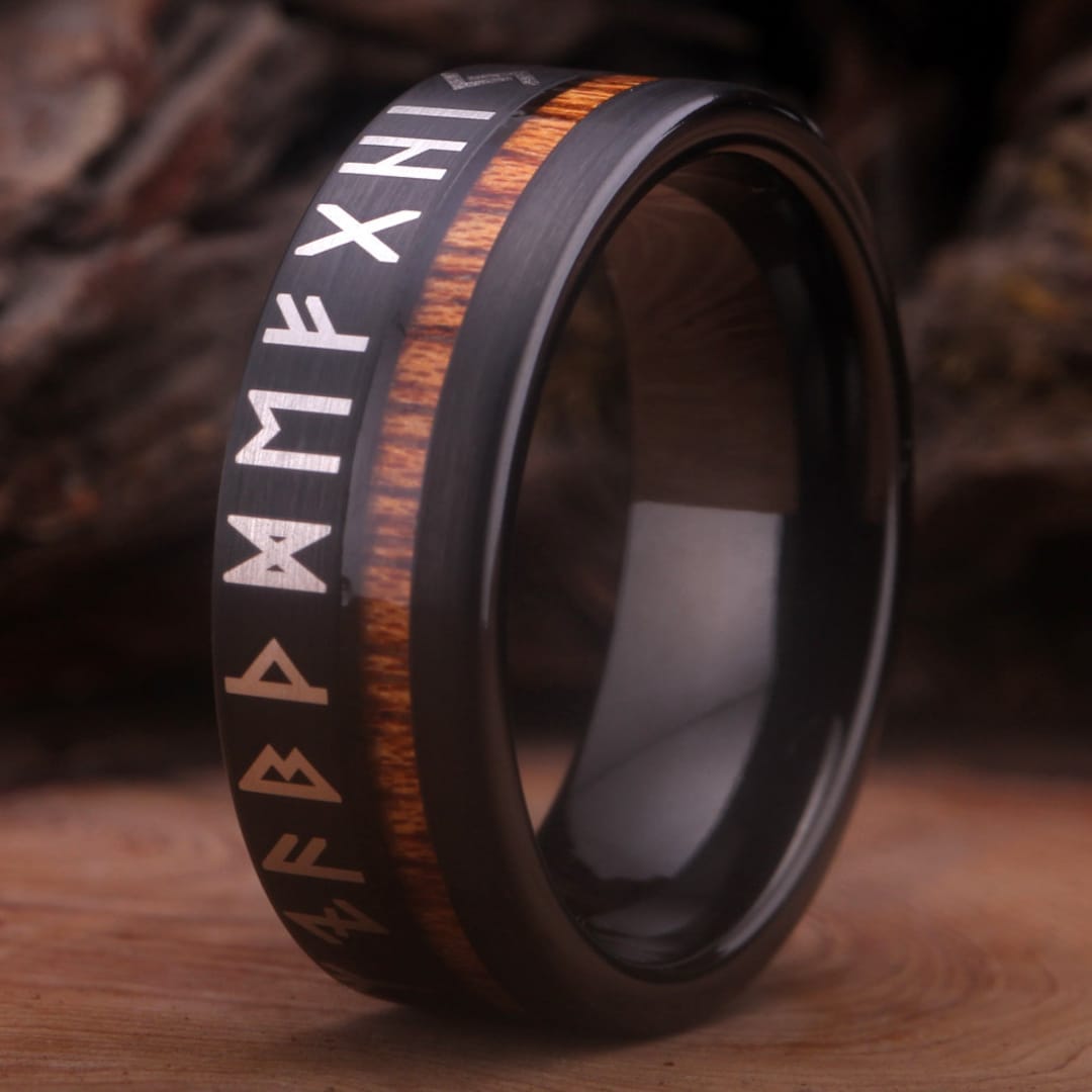 Black Viking Ring Norse Rune Ring for Men Wood Inlay Black - Etsy