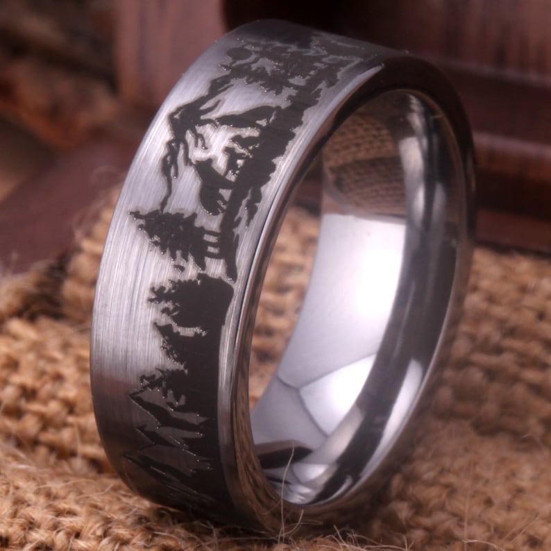 Alpha Wolf Family Engraved Silver Tungsten Wedding Ring Wolf | Etsy
