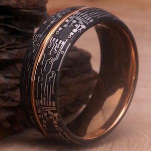 Black Wedding Ring Circuit Board Design 8mm Black Hammered Tungsten ...