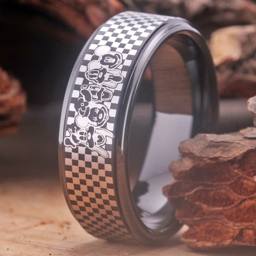 Black Tungsten Ring Mickey Mouse and Friends Ring Mens - Etsy
