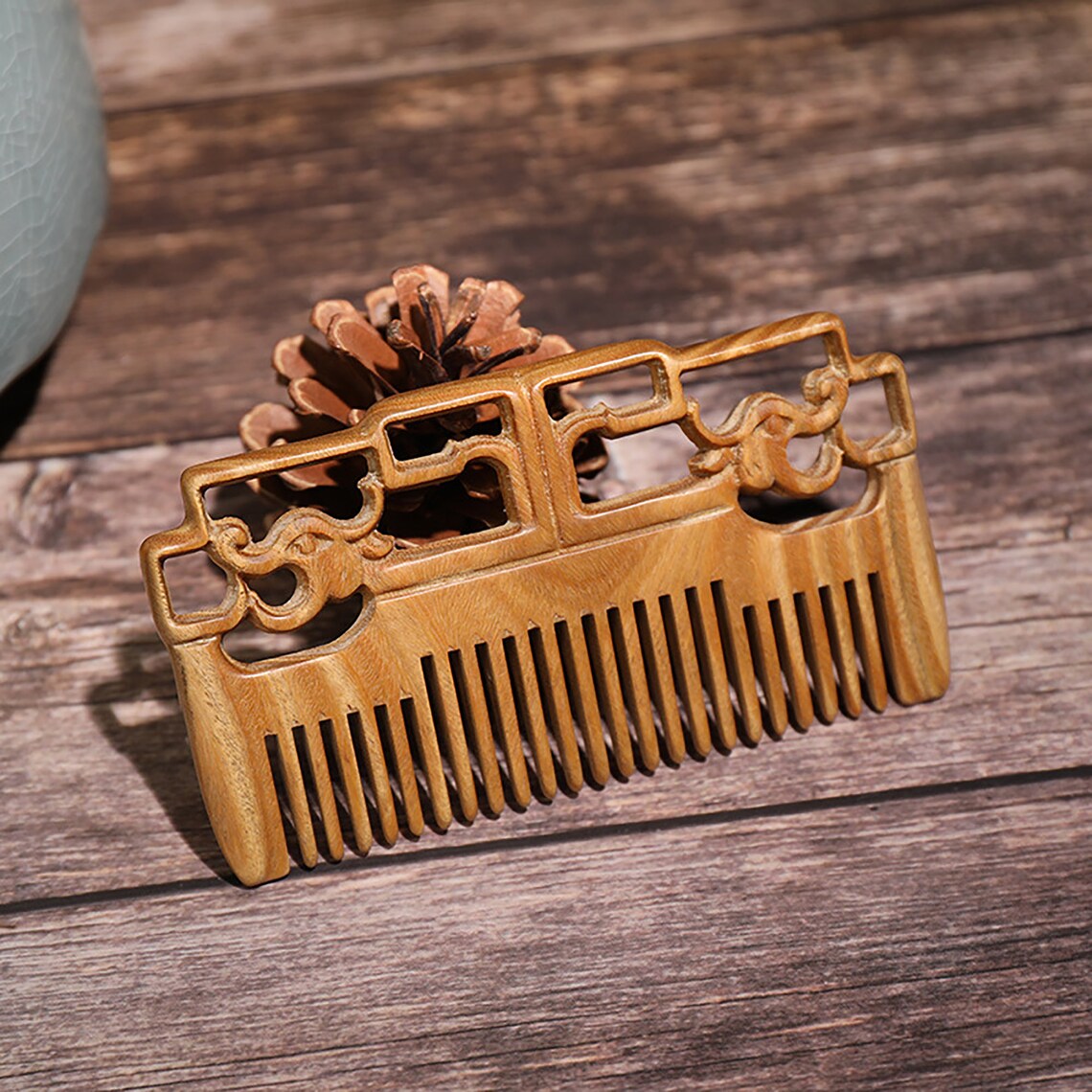 Handmade Seamless Natural Wood Massage Comb, Anti Static Pocket Wooden ...
