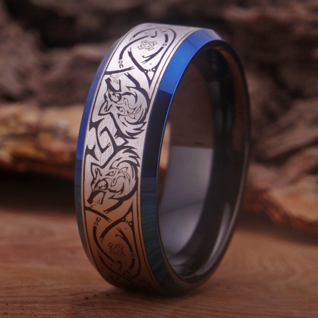 Wolf Ring Celtic Ring Viking Wolves Ravens Ring Wedding Band Fenrir ...
