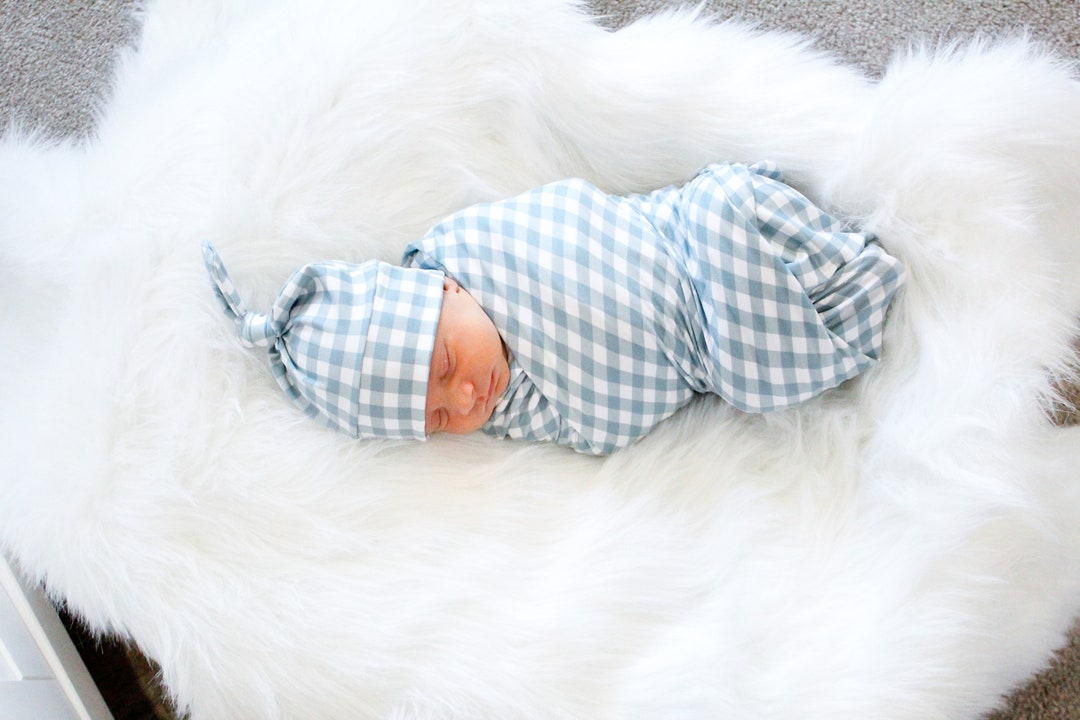 Blue Checkered Baby Swaddle Blanket, Buffalo Check Swaddle, Newborn ...