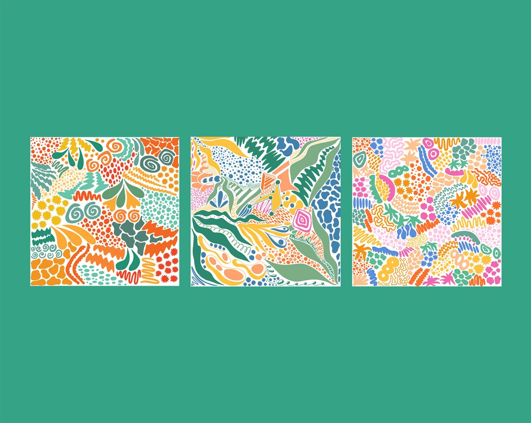 Trio of Doodle Prints Bundle | Three Digital 21cm X 21cm Prints ...