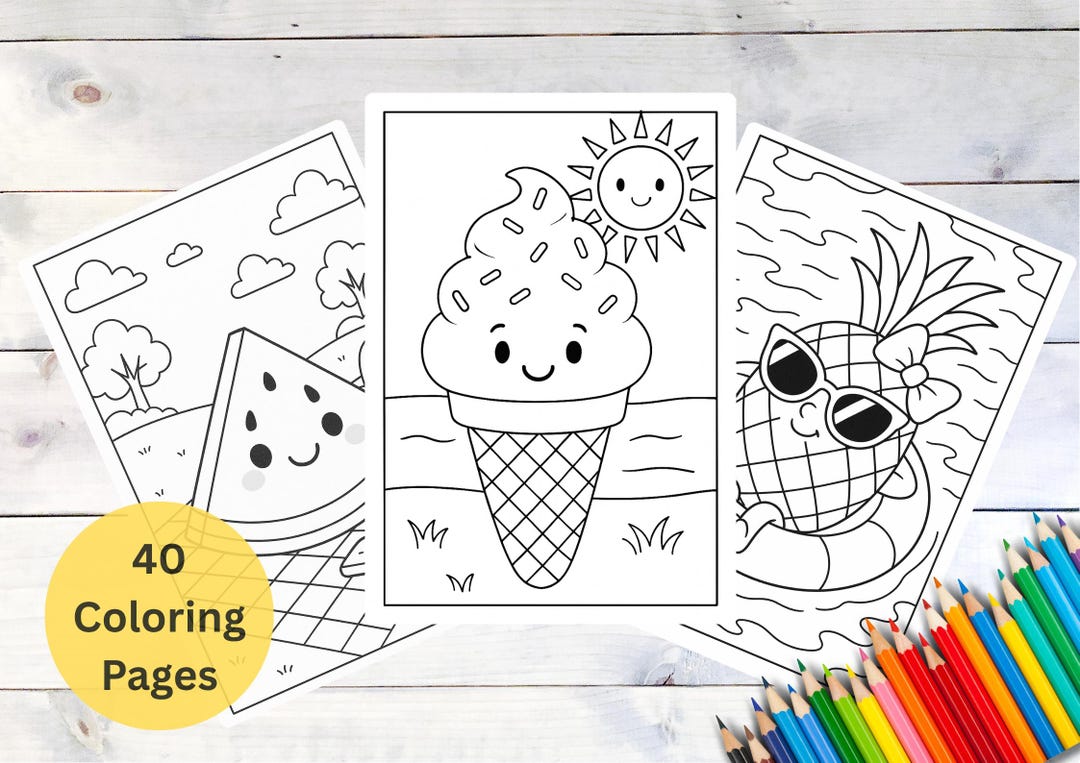 40 Summer Coloring Pages for Kids, Summer Activity Page, Beach Coloring ...