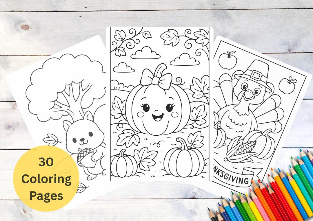 30 Fall and Thanksgiving Coloring Pages for Kids, Fall Activity Page ...
