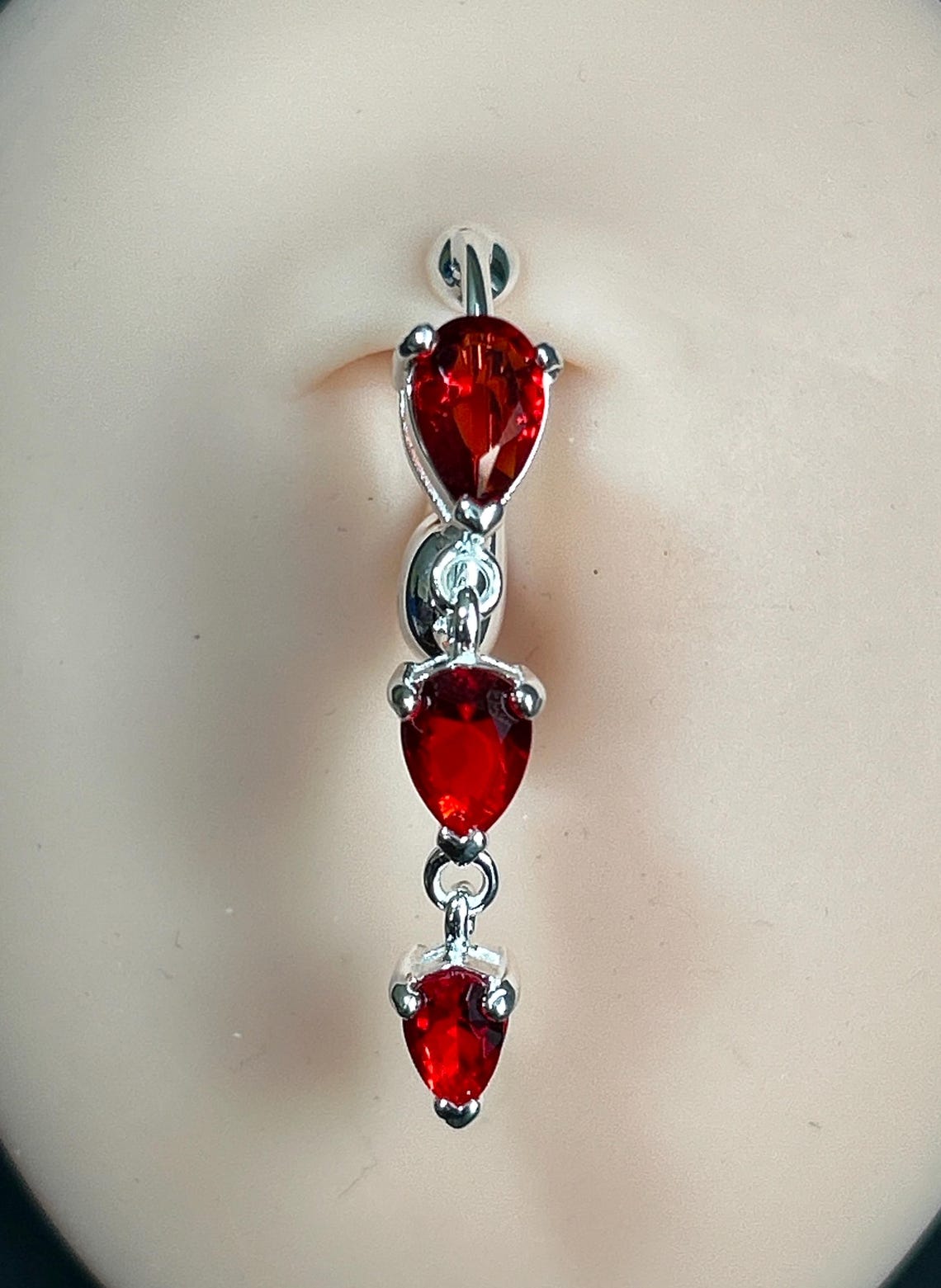 Red Teardrop Clip-on Belly Ring, Silver Plated Faux Navel Jewelry - Etsy