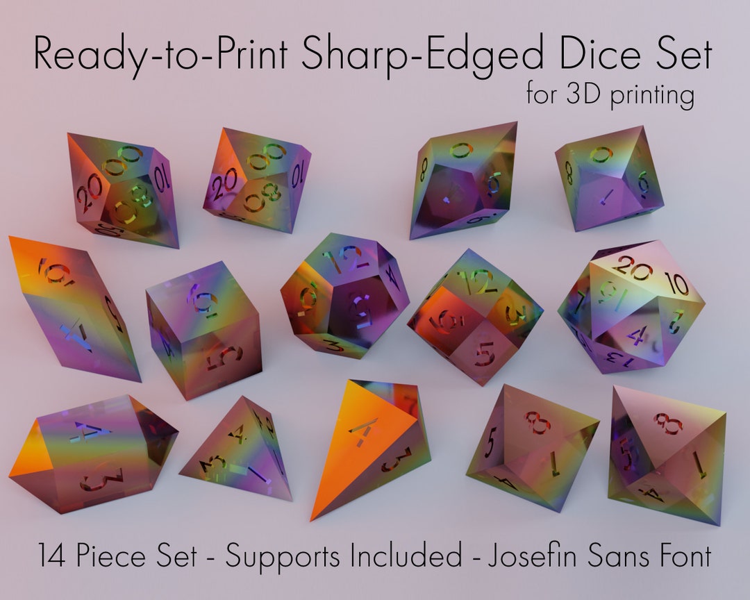 Ready-to-print Sharp-edged Dice Set for 3D Printing (average/normal ...