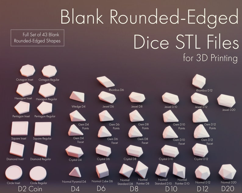 Blank Rounded-edge Dice STL Files for 3D Printing - Average/normal Size ...