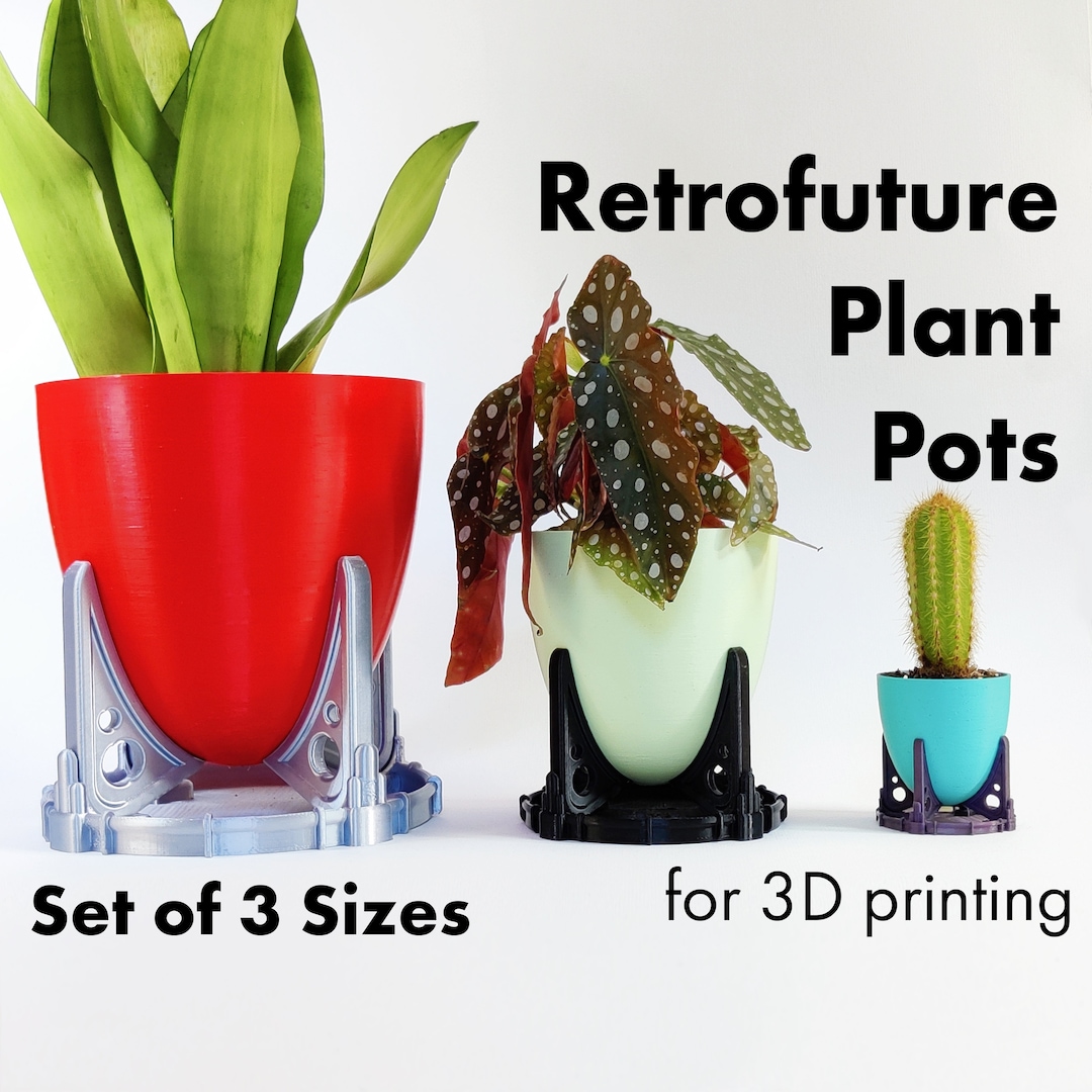Retrofuturistic Plant Pots Set of 3: 3D Printable STL Files, Gift for ...