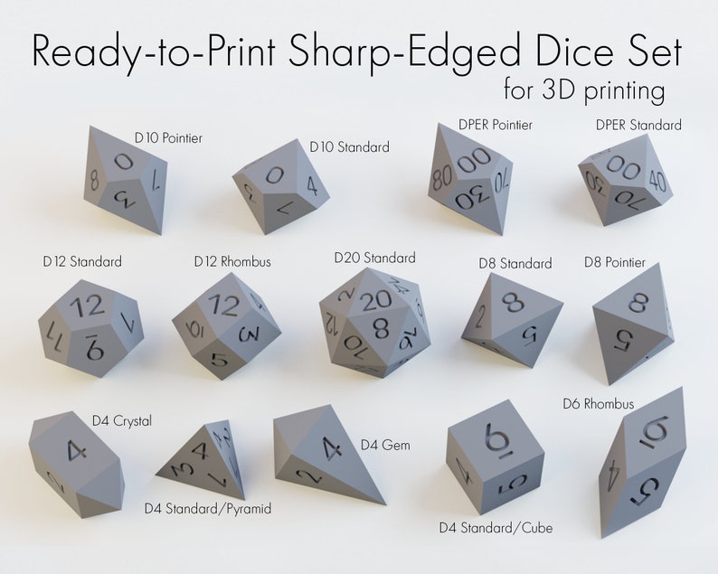 Ready-to-print Sharp-edged Dice Set for 3D Printing, Rubik Font ...