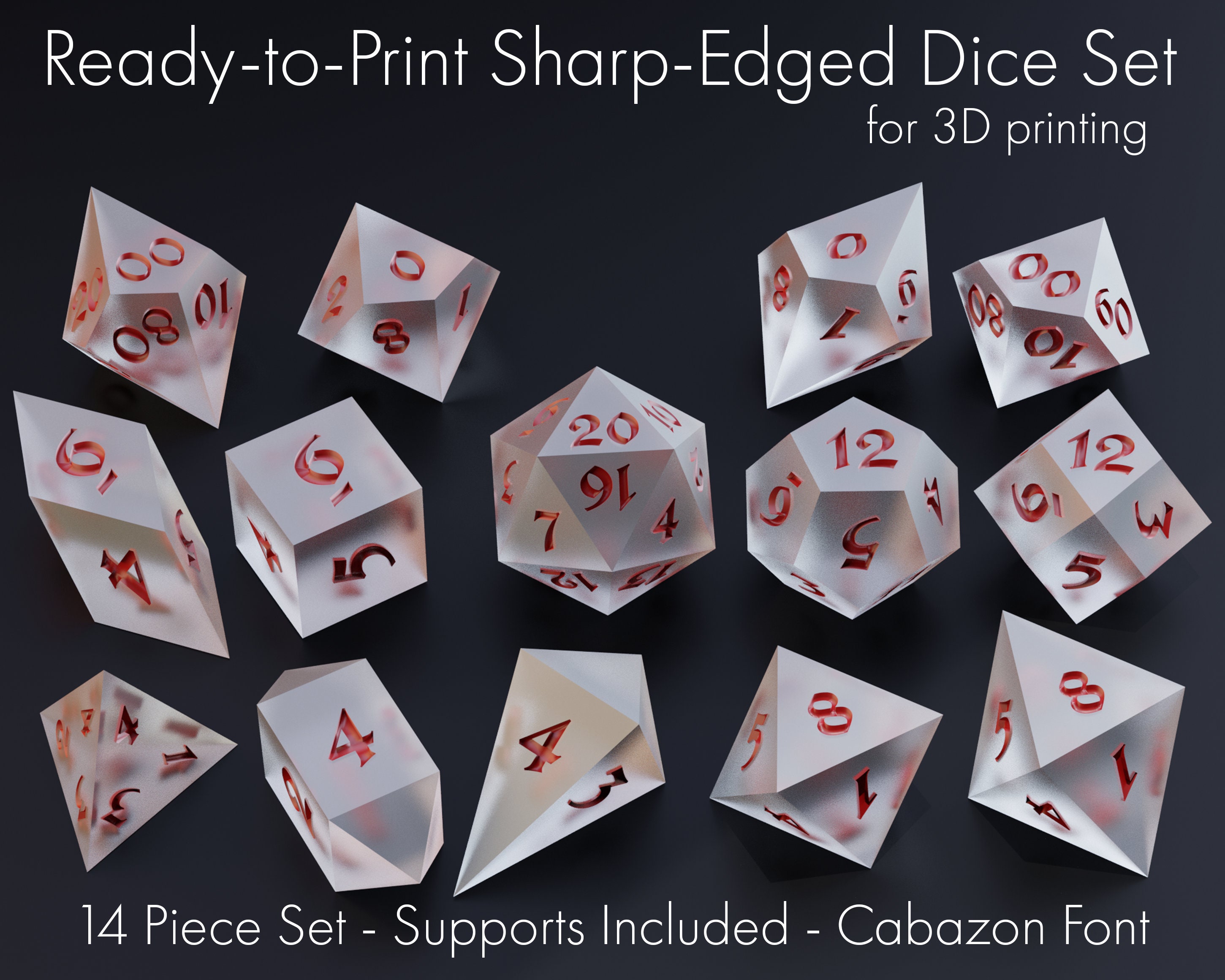 Ready-to-Print Sharp-Edged Dice Set for 3D Printing (Average/Normal ...