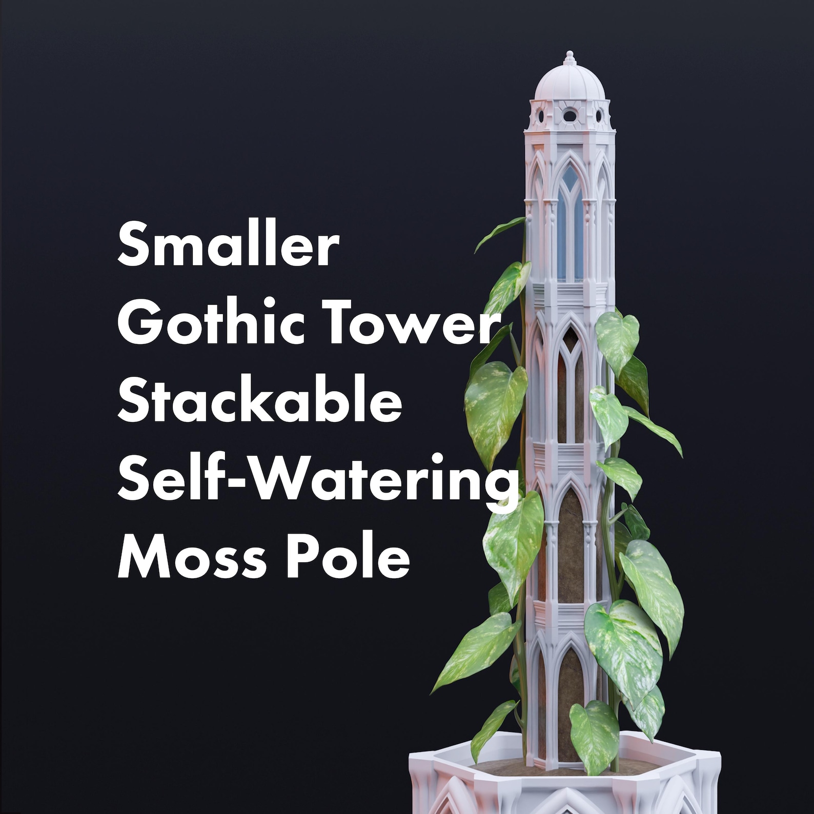 Smaller Gothic Tower Stackable Moss Pole, 3D Printed Modular Self ...