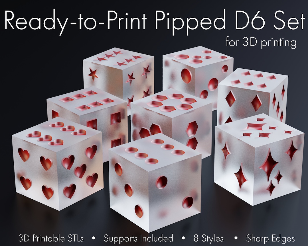 3D Printable Pipped D6 Set: Set of 8, Sharp-edged Pipped Dice, Stls for ...