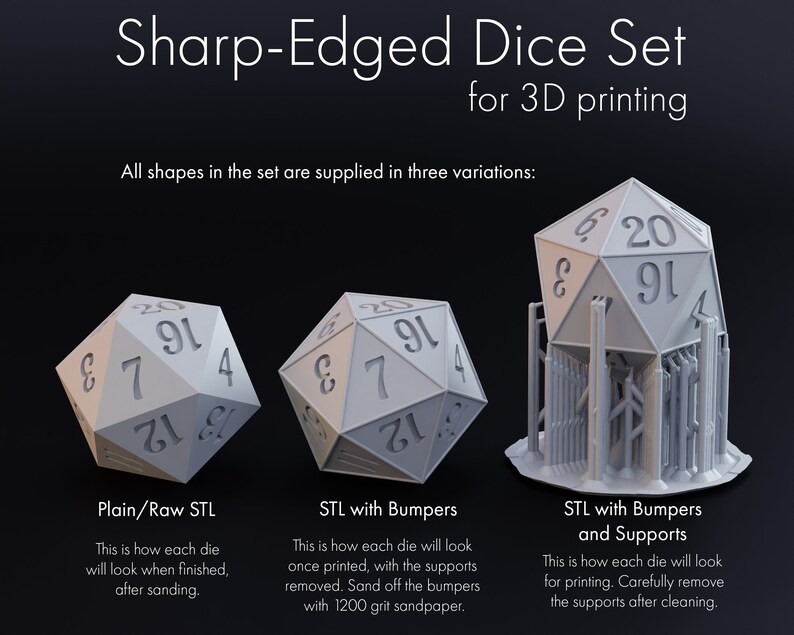 Ready-to-print Sharp-edged Dice Set for 3D Printing (average/normal ...