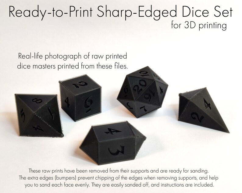 Ready-to-print Sharp-edged Dice Set for 3D Printing (average/normal ...