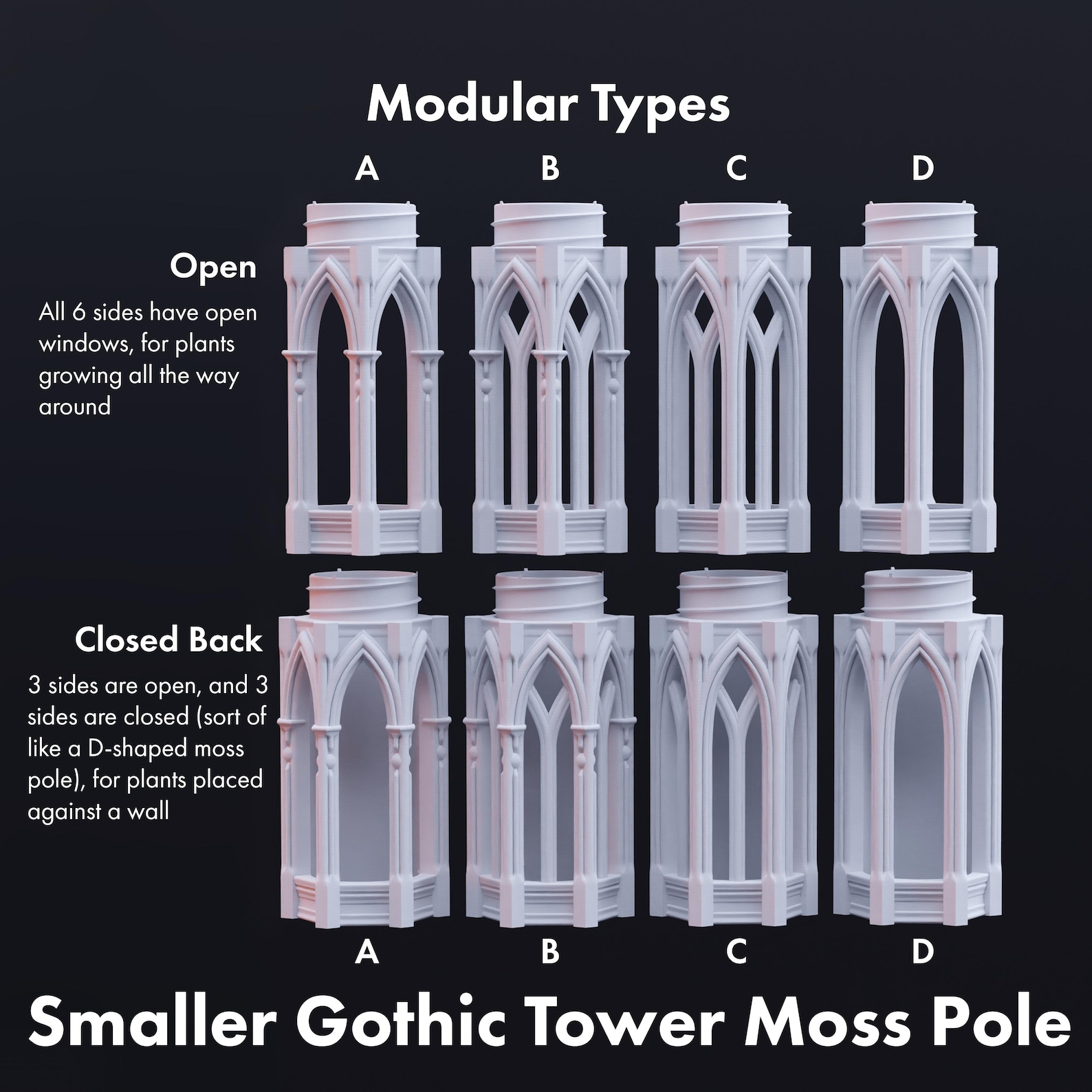Smaller Gothic Tower Stackable Moss Pole, 3D Printed Modular Self ...