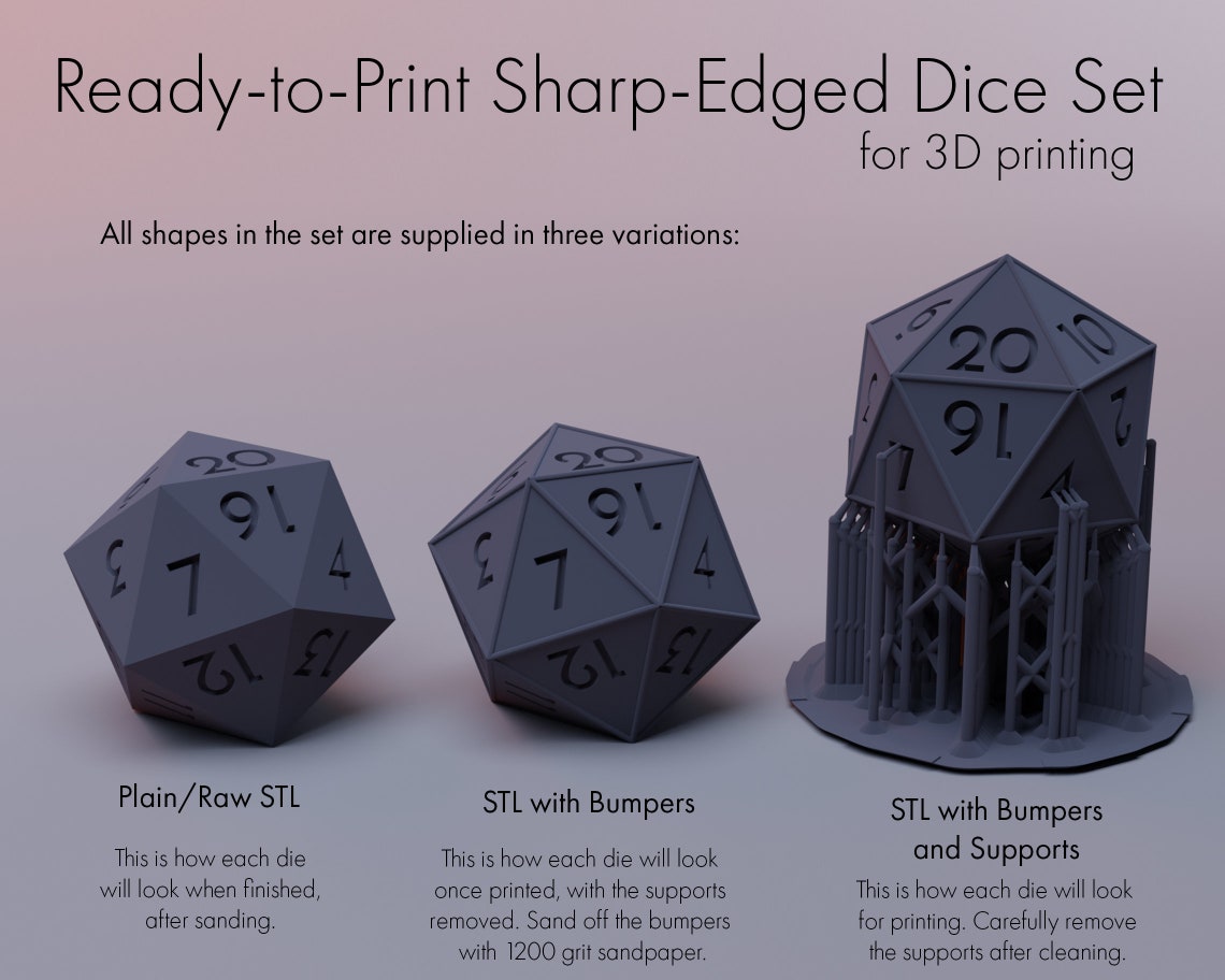 Ready-to-print Sharp-edged Dice Set for 3D Printing | Etsy