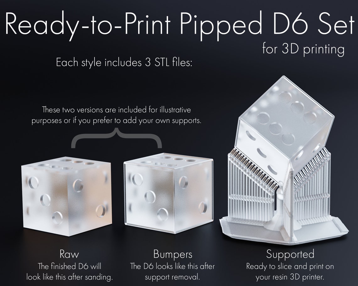 3D Printable Pipped D6 Set: Set of 8 Sharp-edged Pipped Dice | Etsy