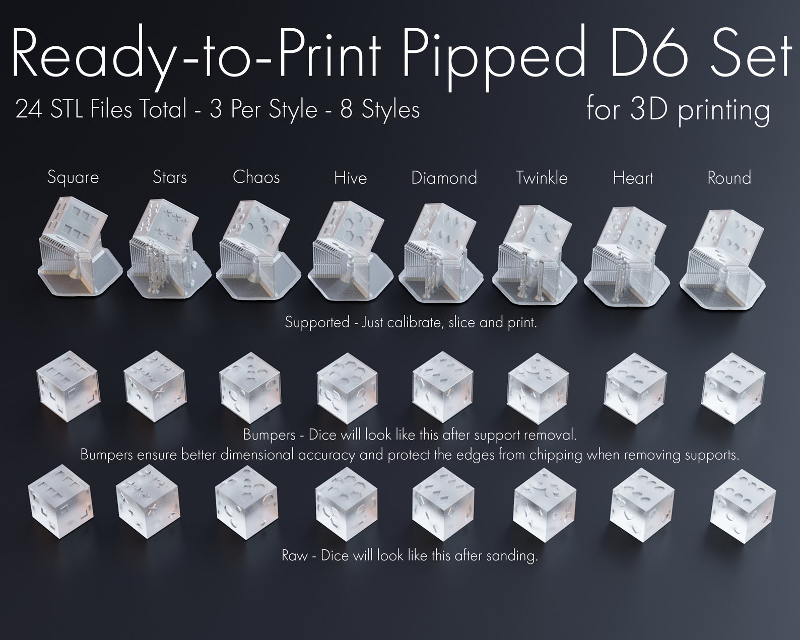 3D Printable Pipped D6 Set: Set of 8 Sharp-edged Pipped Dice | Etsy